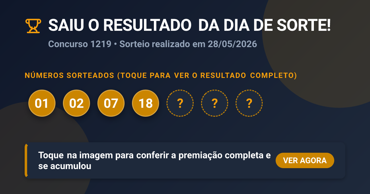 Dia de Sorte Concurso 1219 — Resultado de 28 de maio de 2026 ...