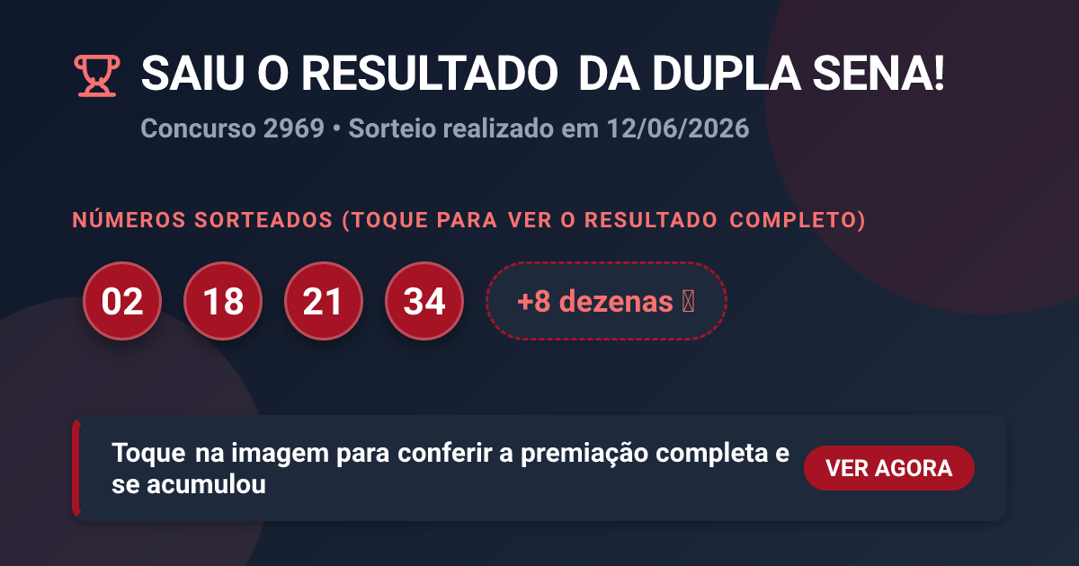 Resultado Dupla Sena Concurso 2969 — Sorteio de Hoje | ResultadoHoje.com.br