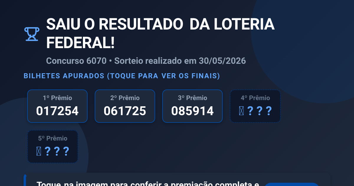 Loteria Federal Concurso 6070 — Resultado de 30 de maio de 2026 ...
